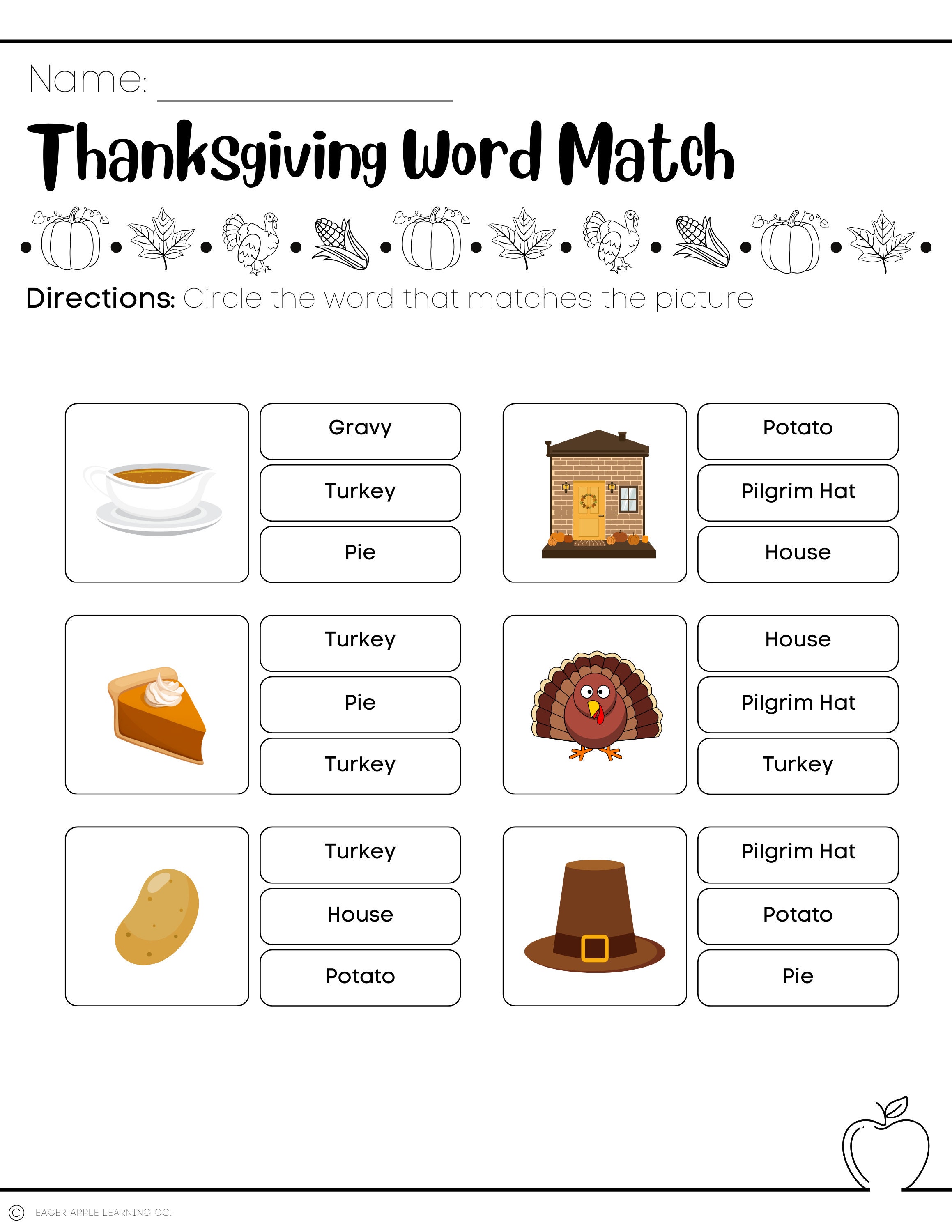 Thanksgiving Worksheet Bundle: Early Learning Activities (digital ...
