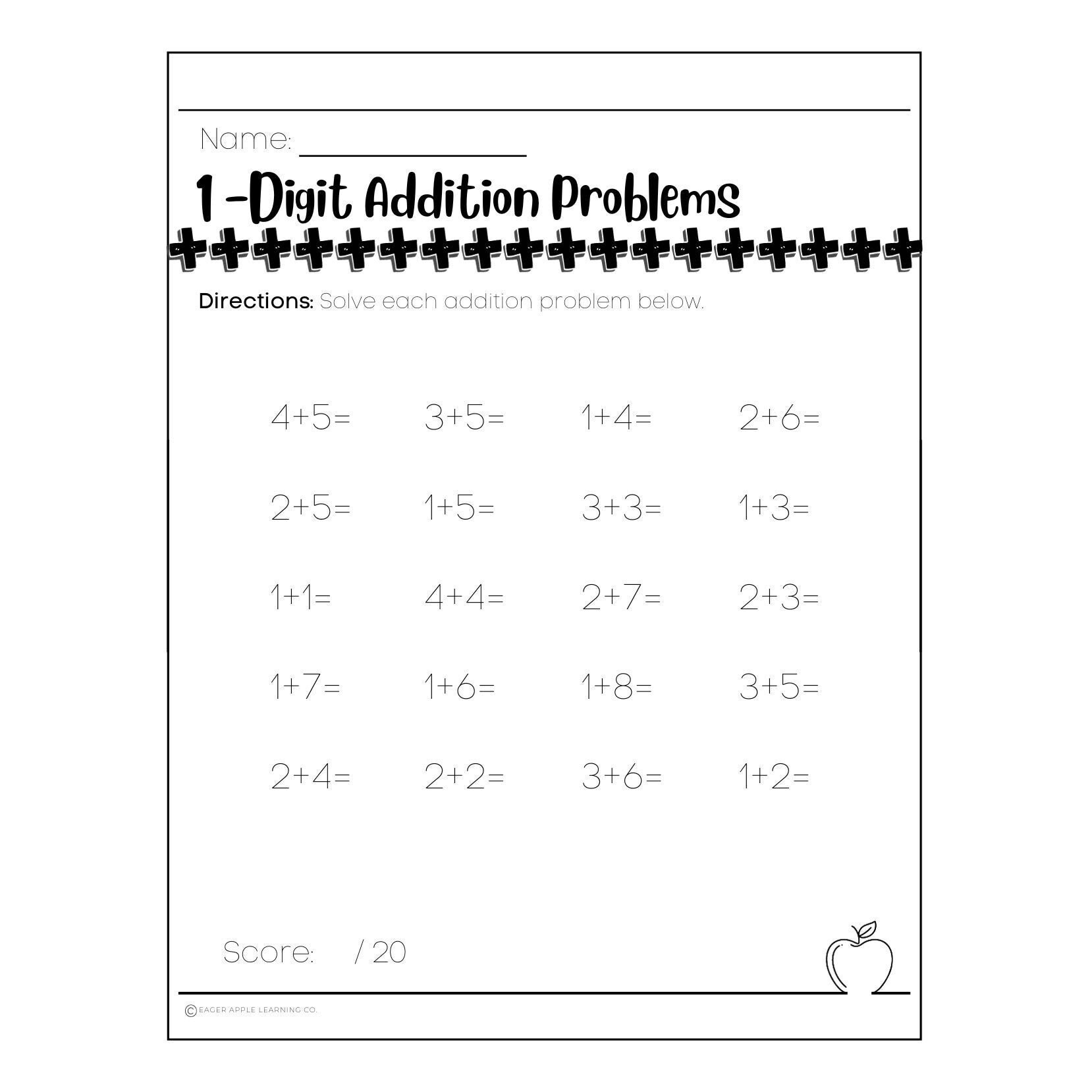 100 1 and 2 Digit Addition Practice Problems, Homeschooling Addition ...