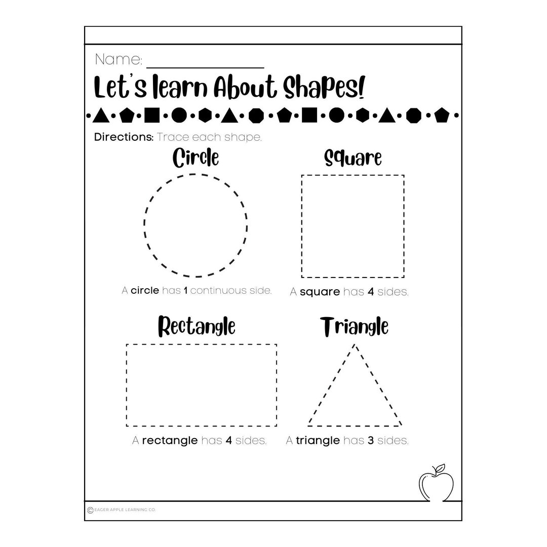 Early Educational Shape Tracing Worksheets, Homeschooling Shapes ...