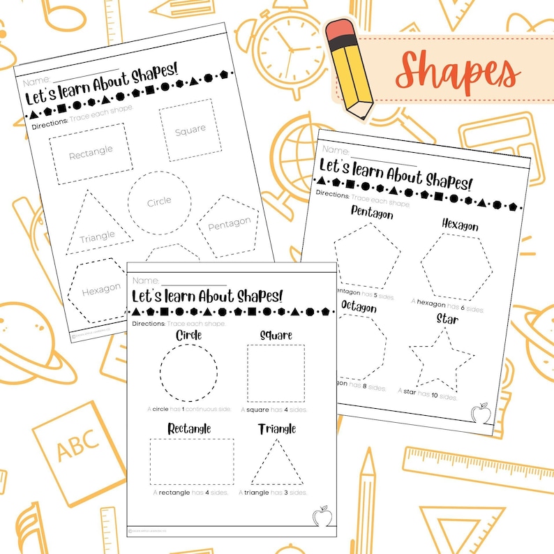 Shape Tracing Worksheets: Early Learning Activities (digital Download ...