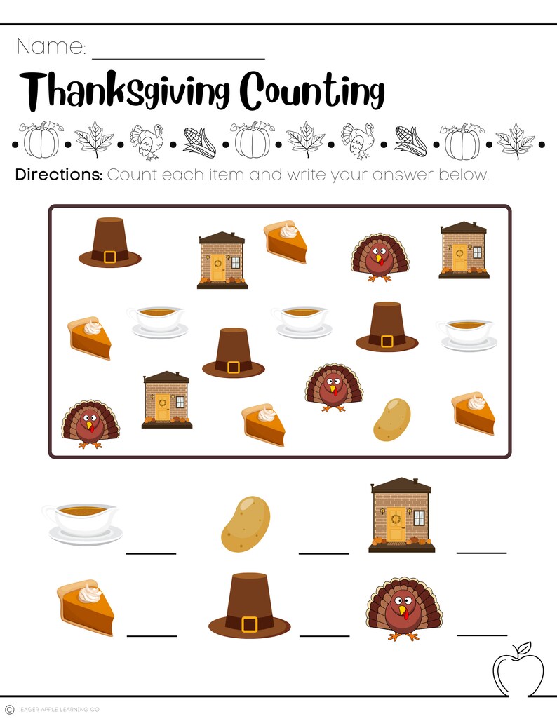Thanksgiving Worksheet Bundle: Early Learning Activities (digital ...