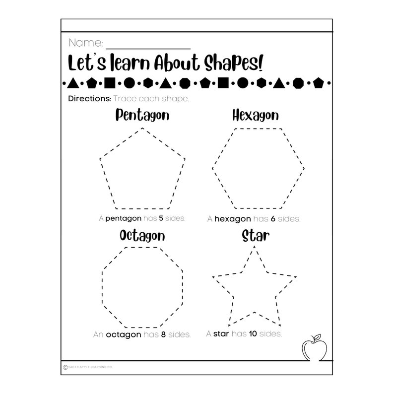 Shape Tracing Worksheets: Early Learning Activities (digital Download ...