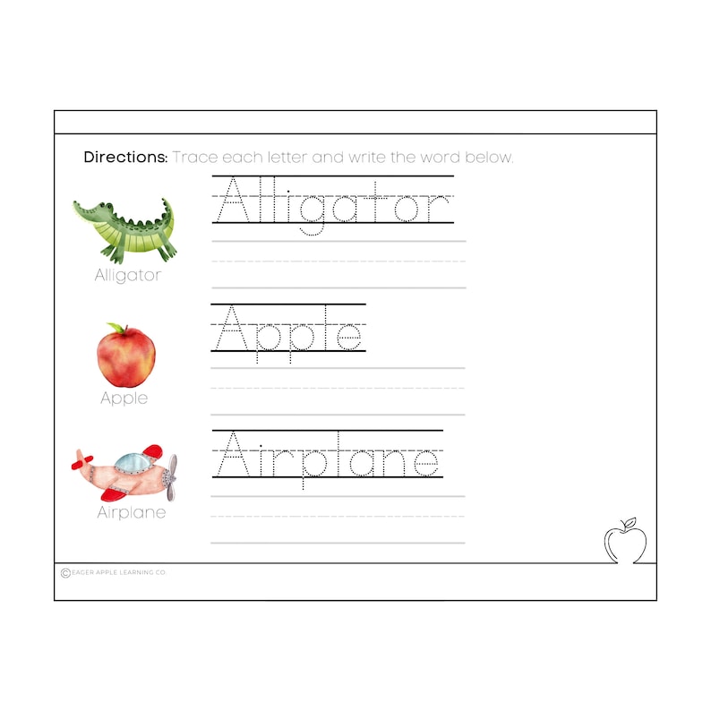 Alphabet Word Tracing Worksheets: A to Z, Homeschool Printable (digital ...