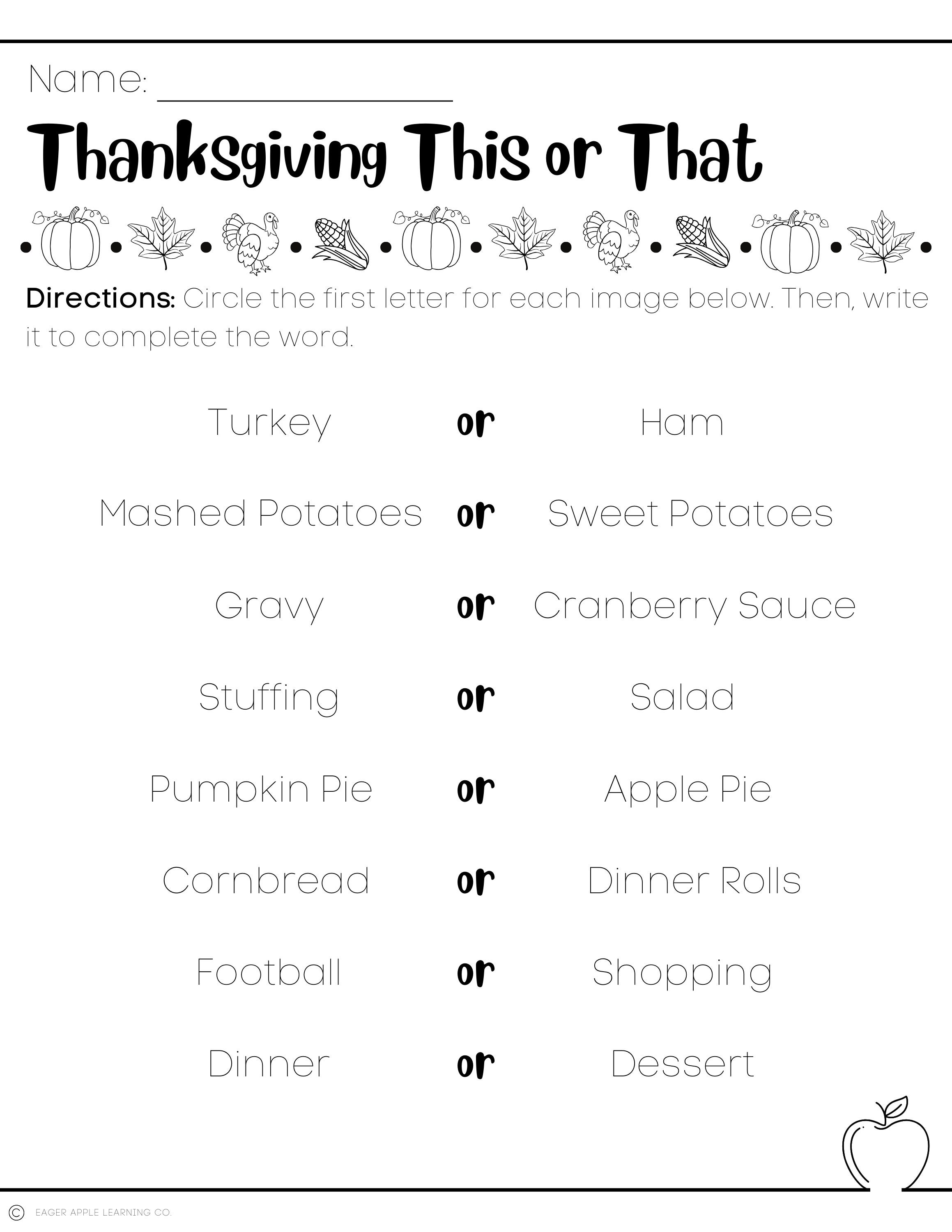 Thanksgiving Worksheet Bundle: Early Learning Activities (digital ...