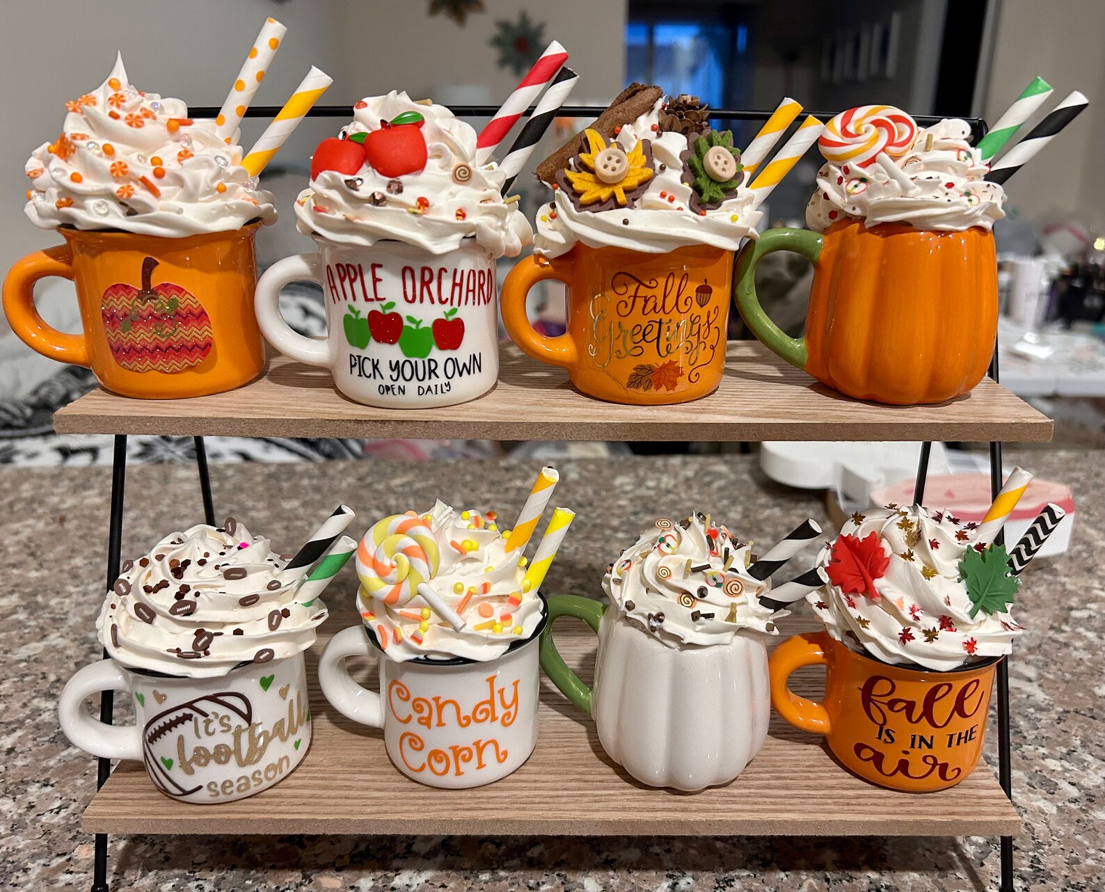 Fall Tiered Tray Mini Mugs/autumn Tiered Tray Decor/fall Faux Mugs/fall ...