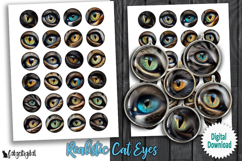 Realistic Cat Eyes 20mm 25mm 1inch 30mm 1.5inch Printable Digital ...