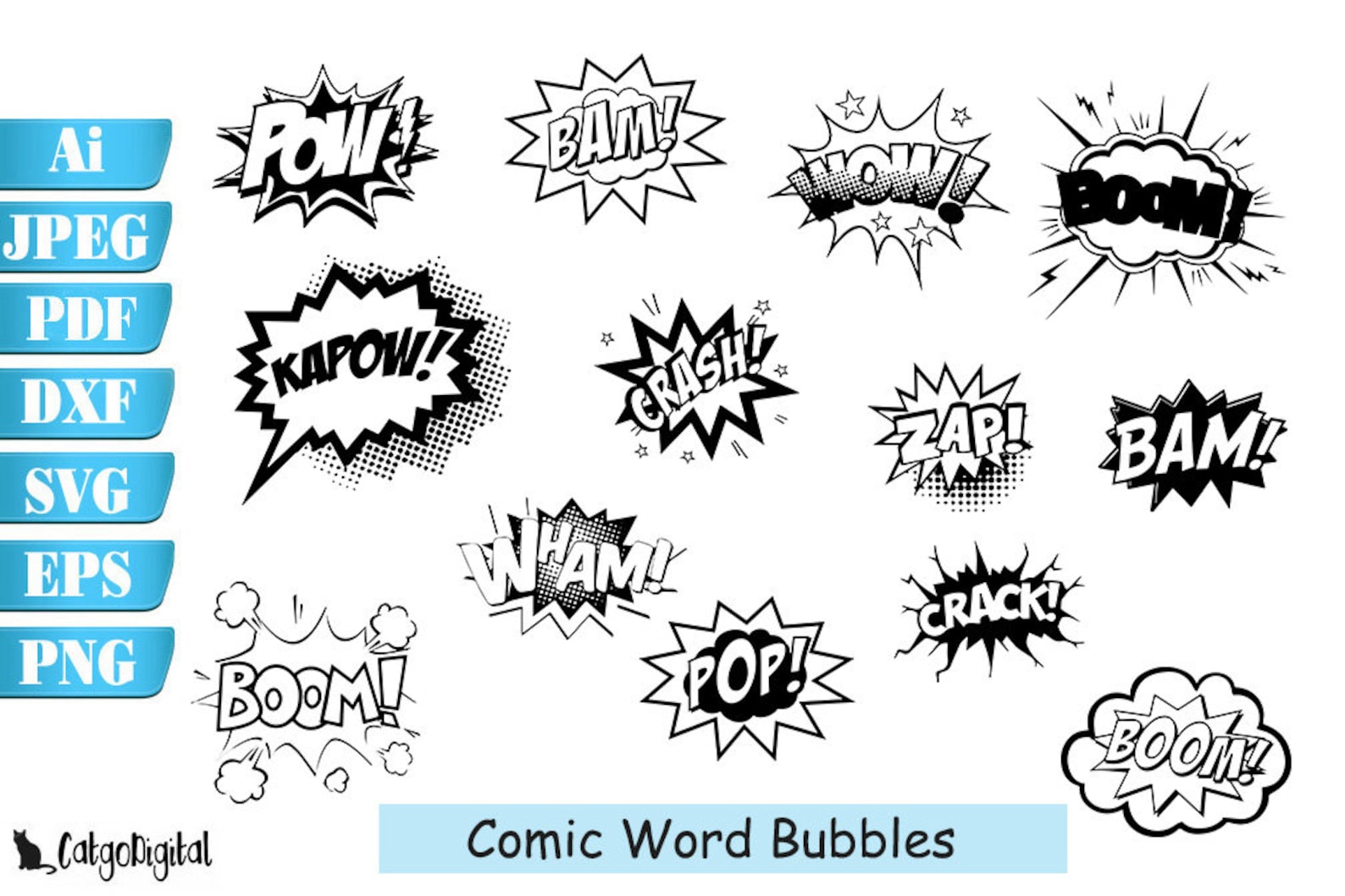 Comic Word Bubbles Clipart Silhouettes Sublimation Clipart SVG PNG JPG ...