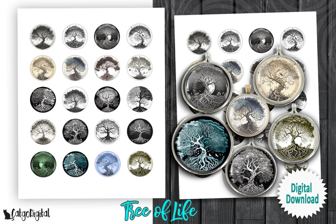 Tree of Life 20mm 25mm 1inch 30mm 1.5inch Printable Digital Collage ...