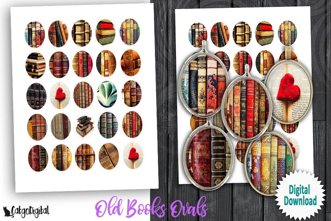 Old Books Oval Printables 13x18mm 18x25mm 22x30mm 30x40mm Digital ...