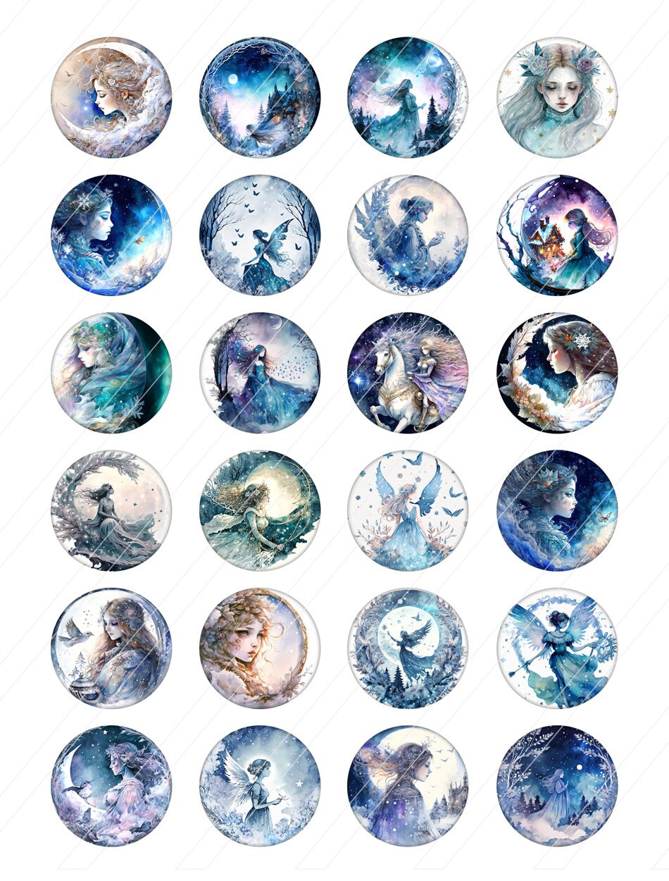 Enchanted Fairies Round Printable Images 20mm 25mm 30mm 1 Inch 1.5 Inch ...