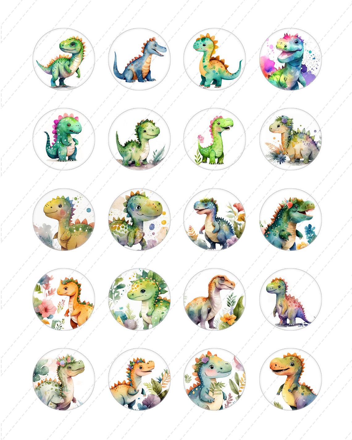 Printable Cute Dinosaurs 12mm 14mm 16mm 18mm Circle Images for Pendants ...