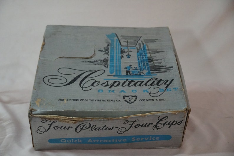 Vintage 1950s Glass Hospitality Snack Set, 4 Plates 4 Cups - Etsy