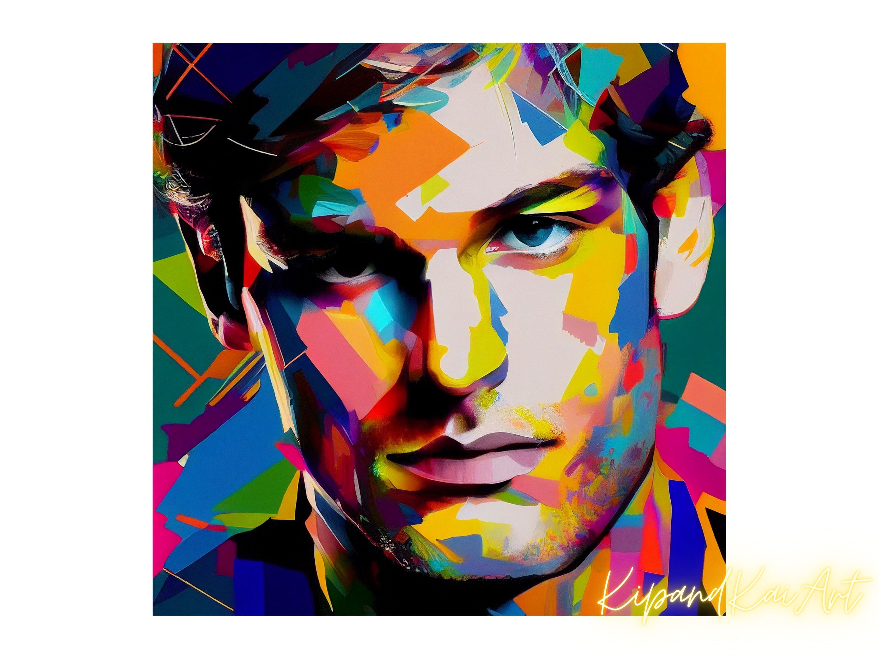 Modern Handsome Man Portrait Art, Masculine Digital Art Print, Vintage ...