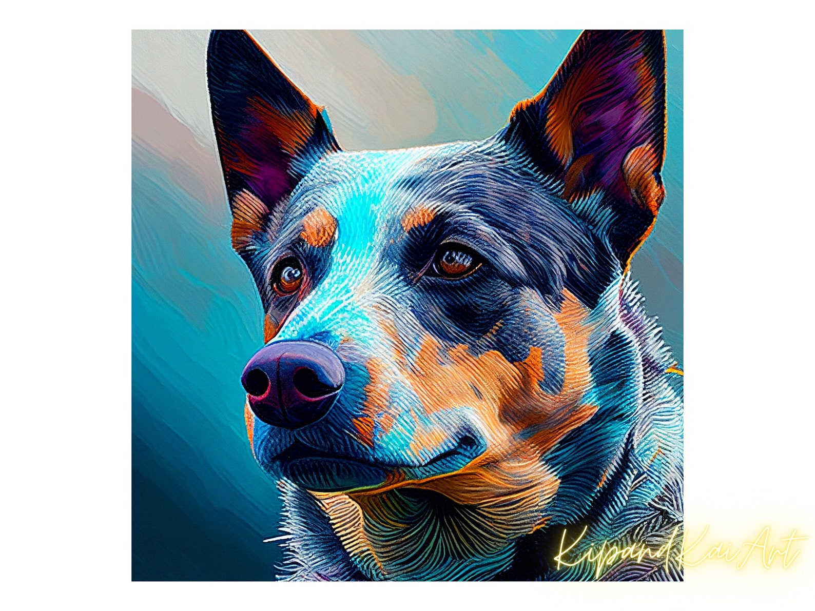 Blue Heeler Dog Art Digital Print, Australian Cattle Dog Portrait, Blue ...