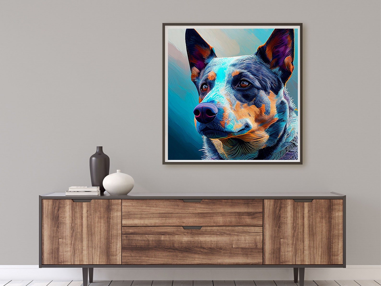 Blue Heeler Dog Art Digital Print, Australian Cattle Dog Portrait, Blue ...