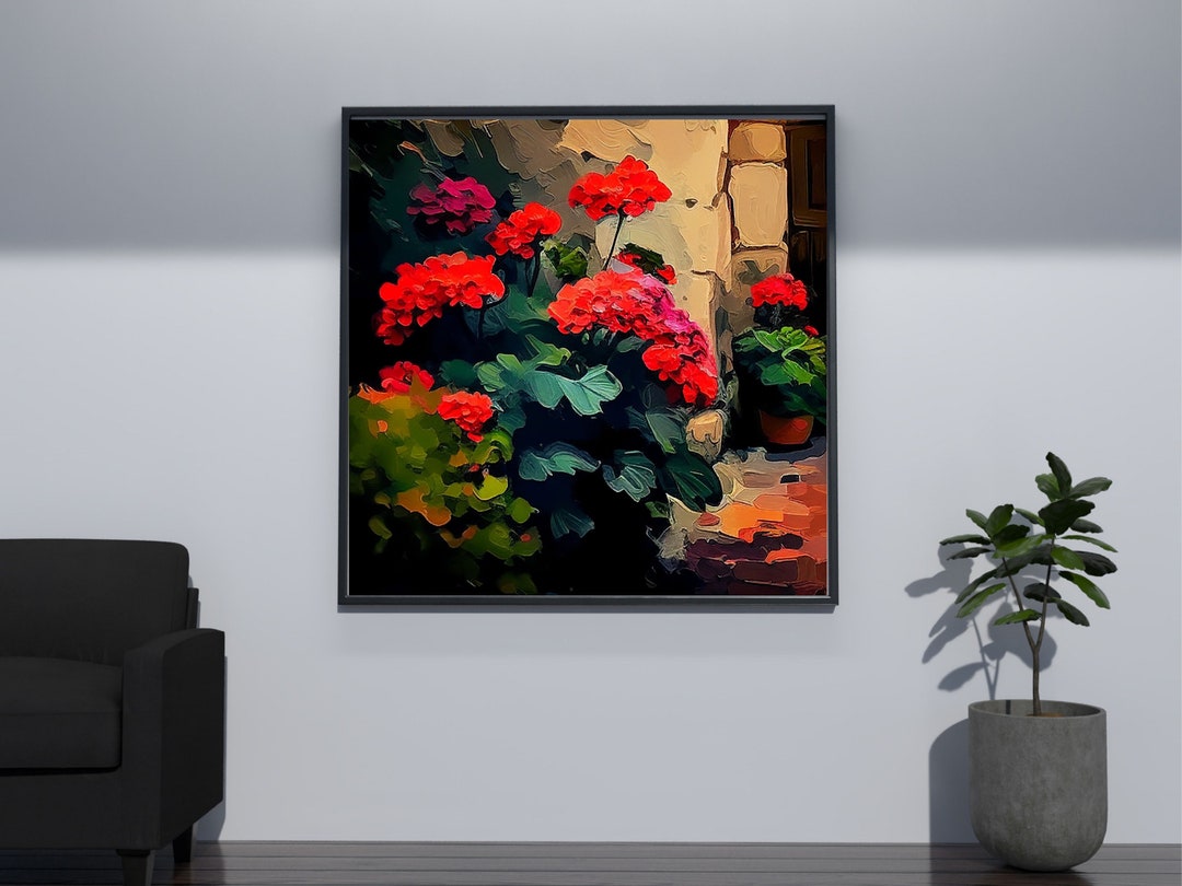 Geranium Flower Digital Art Print, Red Geranium in Bloom Print ...