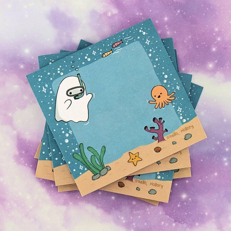 Kawaii Post It Notes, Scuba Ghost Sticky Notes, Octopus Notepad - Etsy