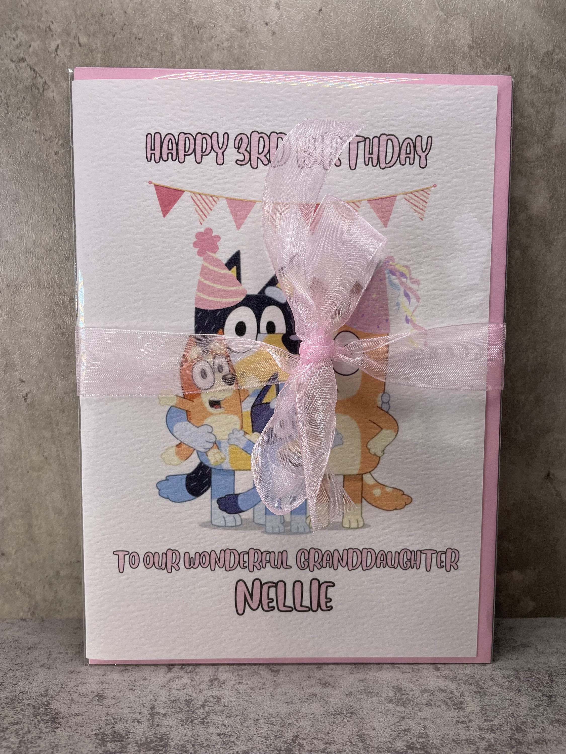 Personalised Bluey Birthday Card - Pink - Any Age - Age Relationship ...