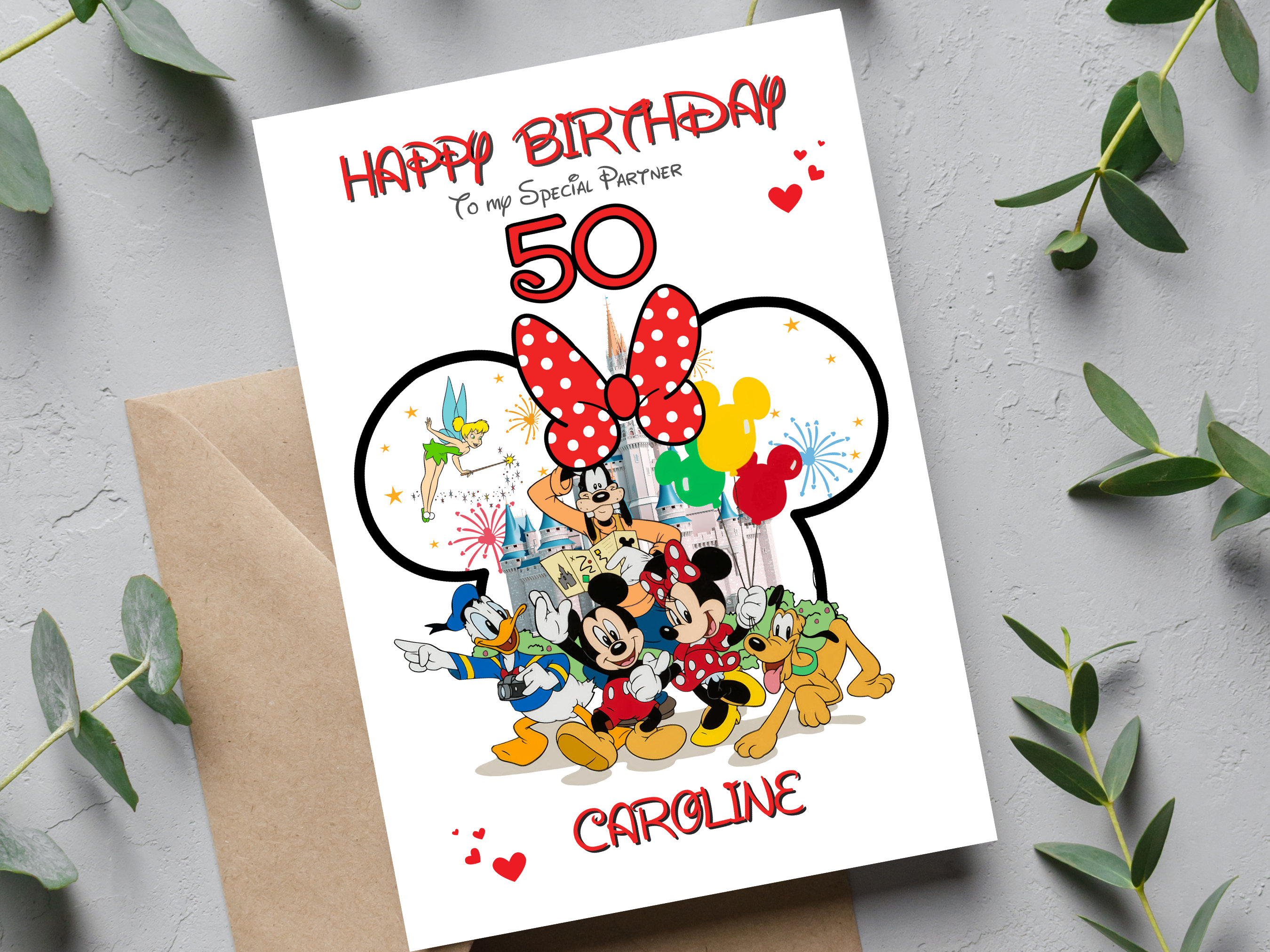 Disney Characters Birthday Card, Personalised Card, Card for Daughter ...
