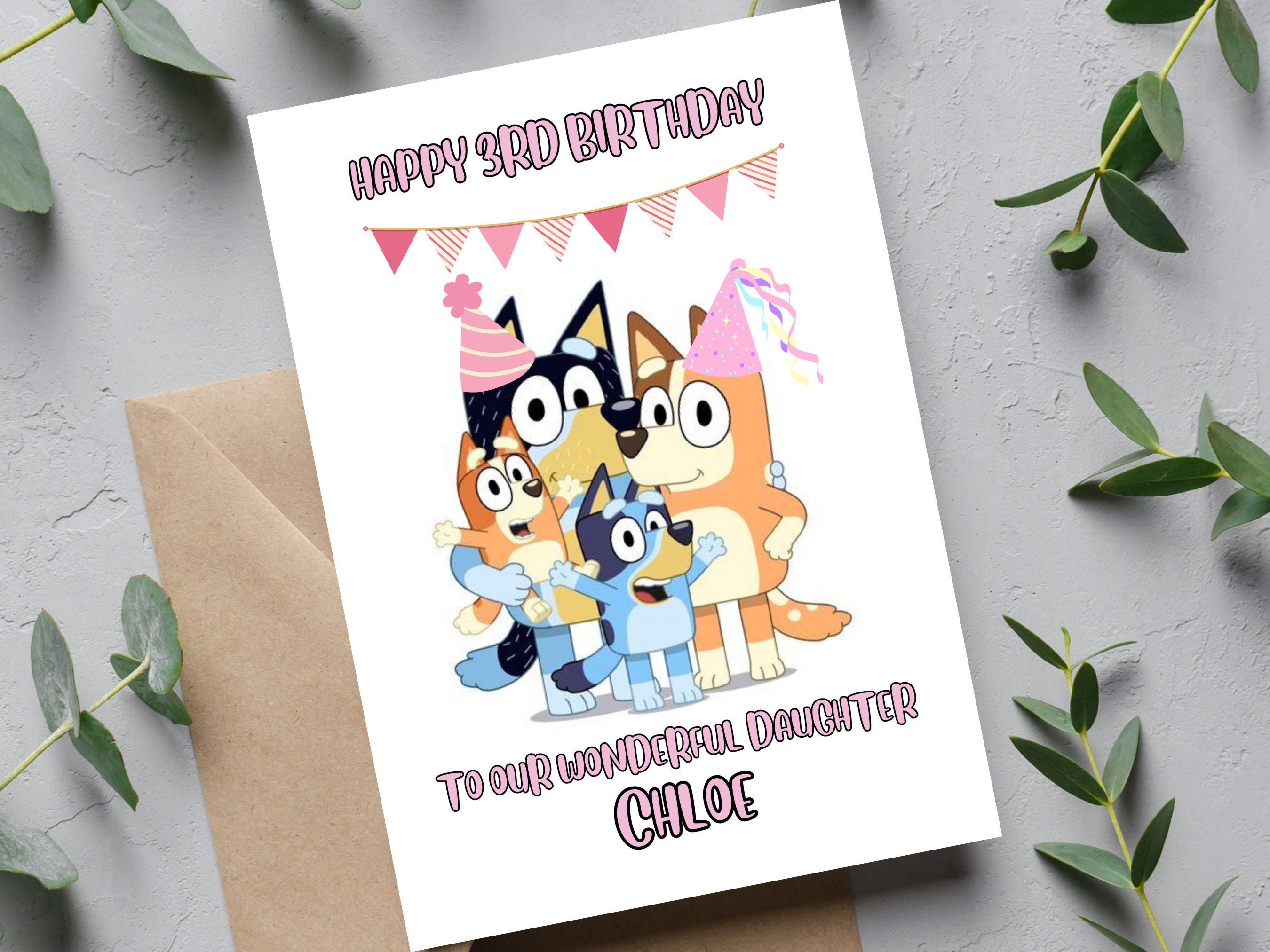 Personalised Bluey Birthday Card - Pink - Any Age - Age Relationship ...