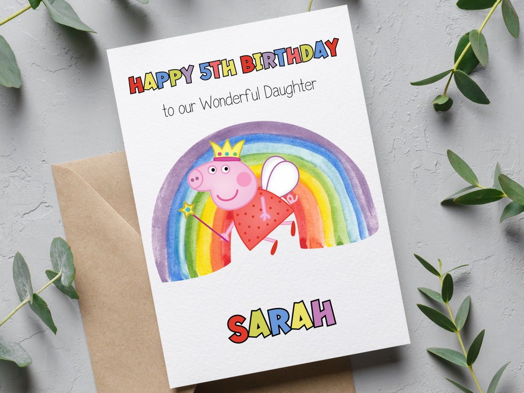 Personalised Name and Age Pepper Pig Themed Birthday Card, Pink, Any ...