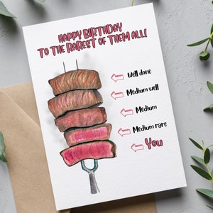 Happy Birthday Steak Greeting Card, Birthday Card, You're the Rarest of ...