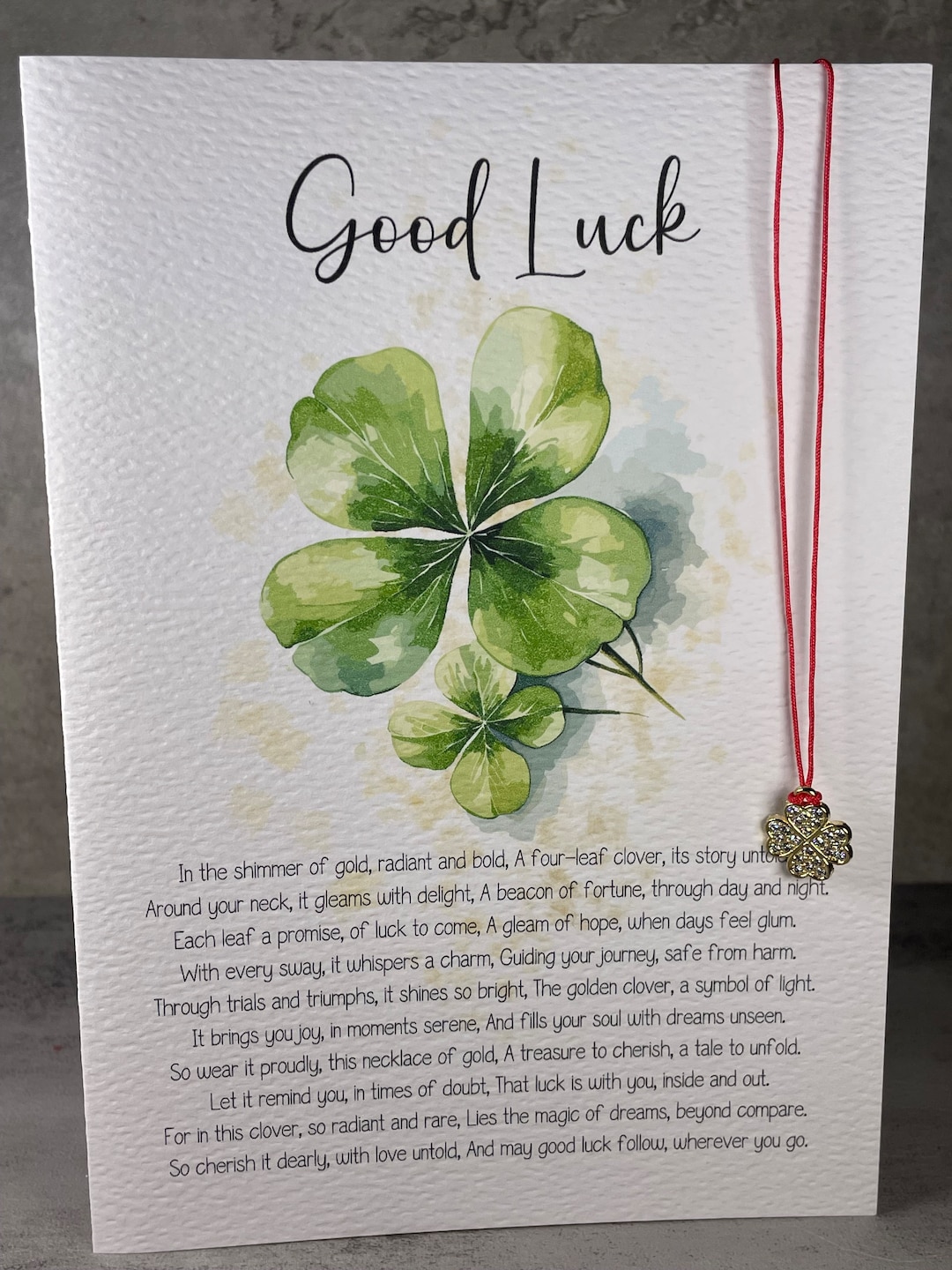 Good Luck Card, Four Leaf Clover, Poem Card, Goodluck Necklace, Lucke ...