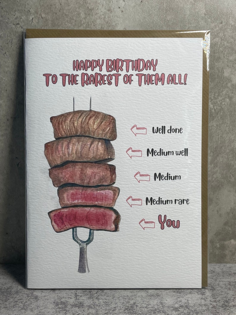 Happy Birthday Steak Greeting Card, Birthday Card, You're the Rarest of ...