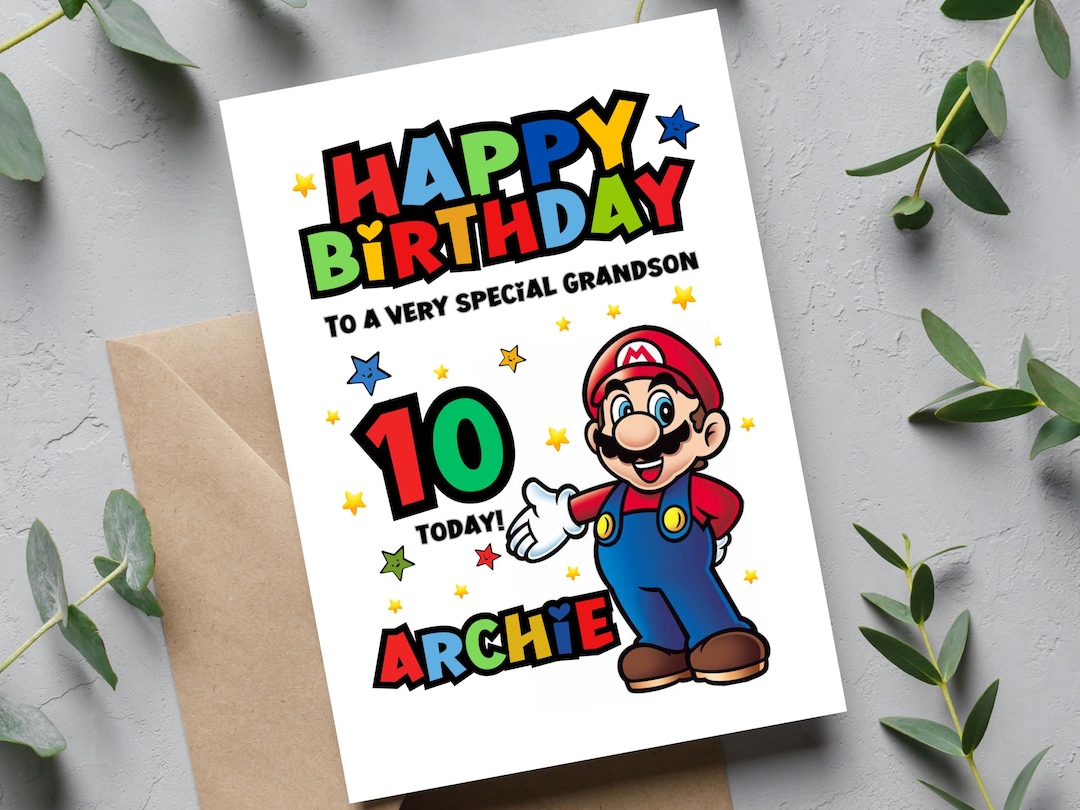SUPER MARIO Personalised Birthday Card, Super Mario Greetings Card ...