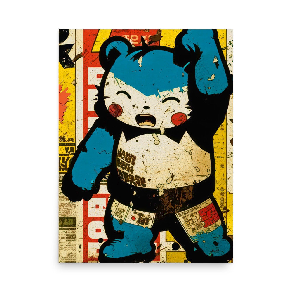 Japanese Bear Art Print - Kawaii Bear Collage - Cartoon Collage Wall ...
