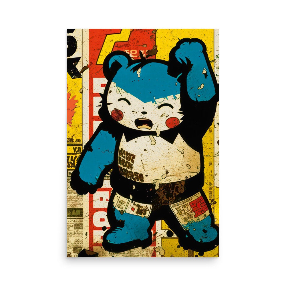 Japanese Bear Art Print - Kawaii Bear Collage - Cartoon Collage Wall ...