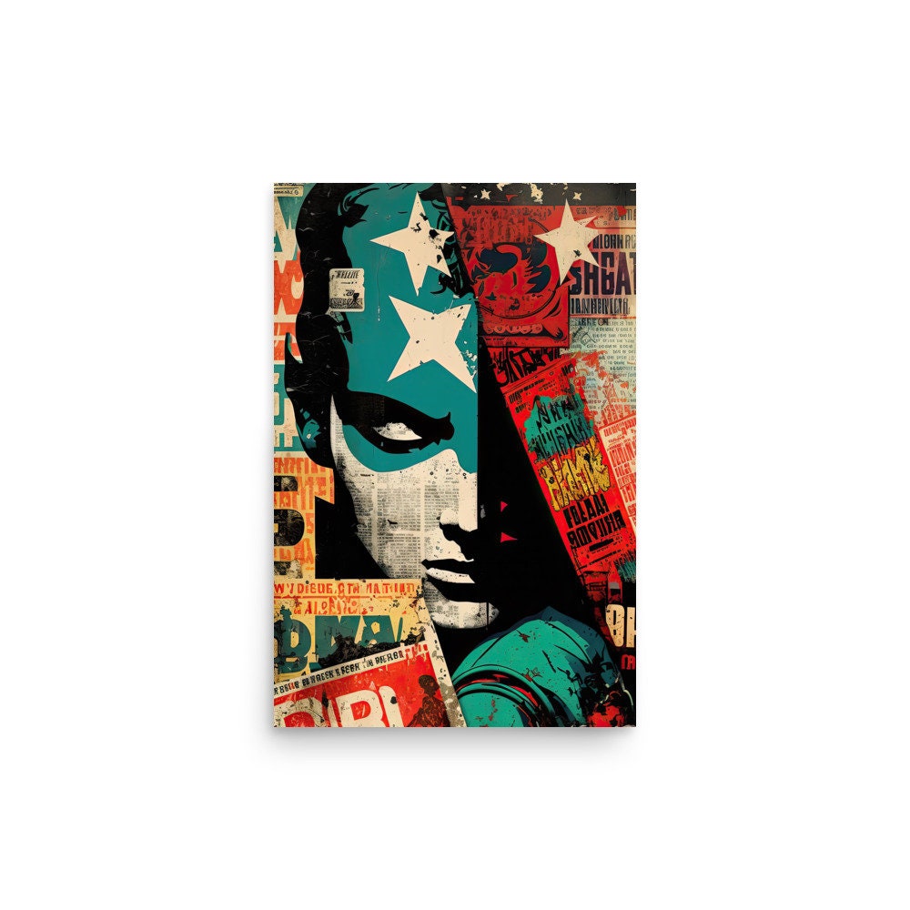 Superhero Collage Art Print – Comic Book Wall Art – Retro Comic Art ...