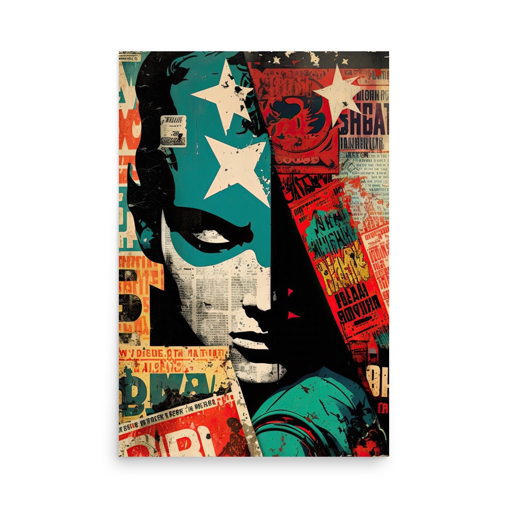 Superhero Collage Art Print – Comic Book Wall Art – Retro Comic Art ...
