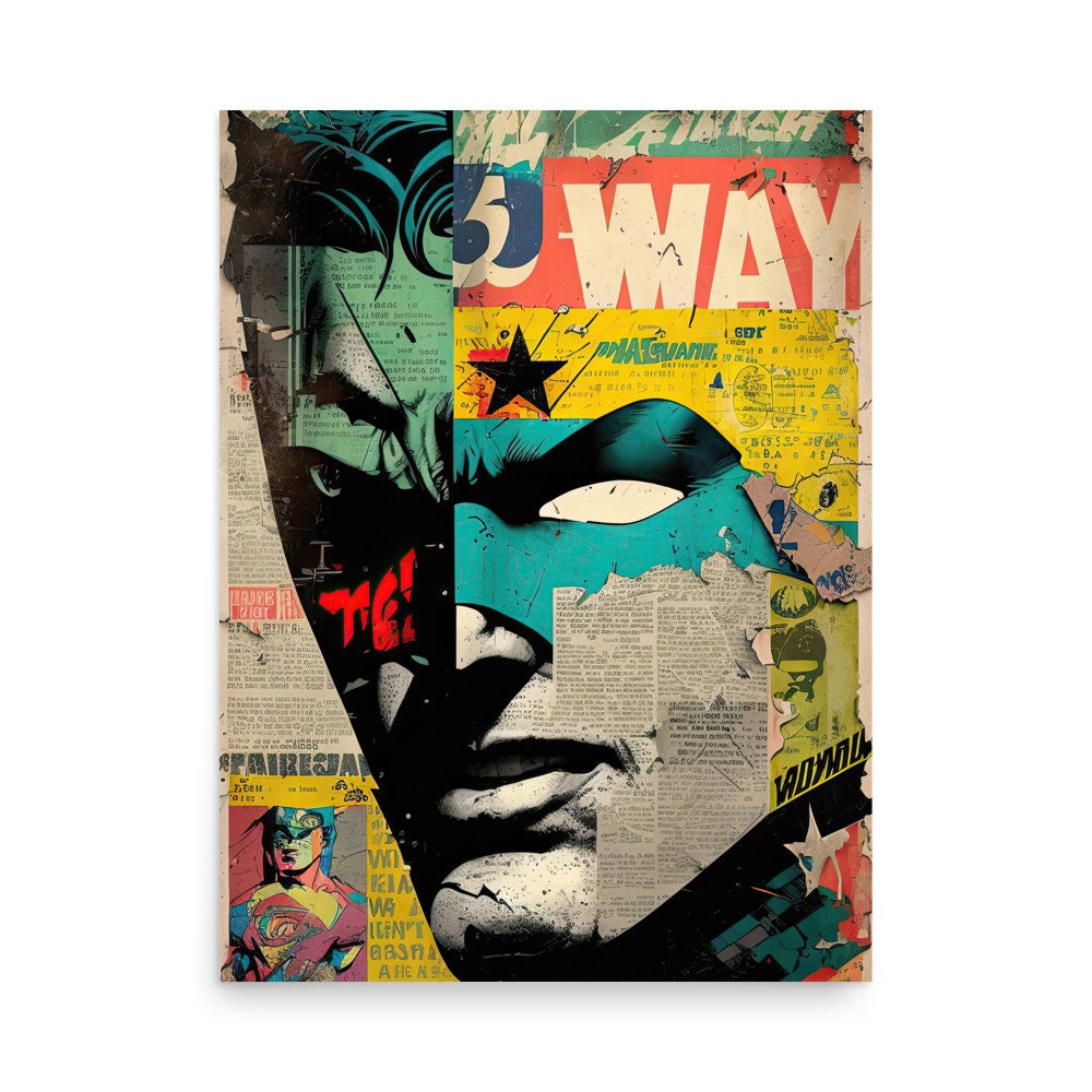Superhero Print - Retro Style - Comic Art - Collage Print - Comic Book ...