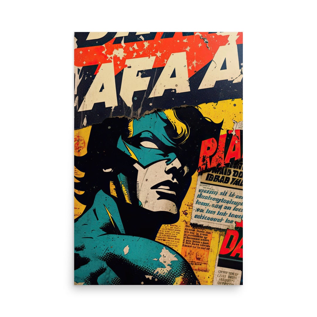 Superhero Collage Art Print – Comic Book Wall Art – Retro Comic Art ...