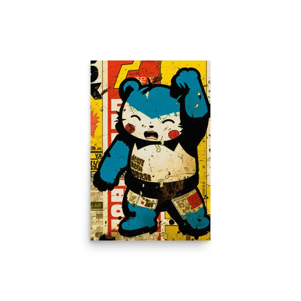 Japanese Bear Art Print - Kawaii Bear Collage - Cartoon Collage Wall ...