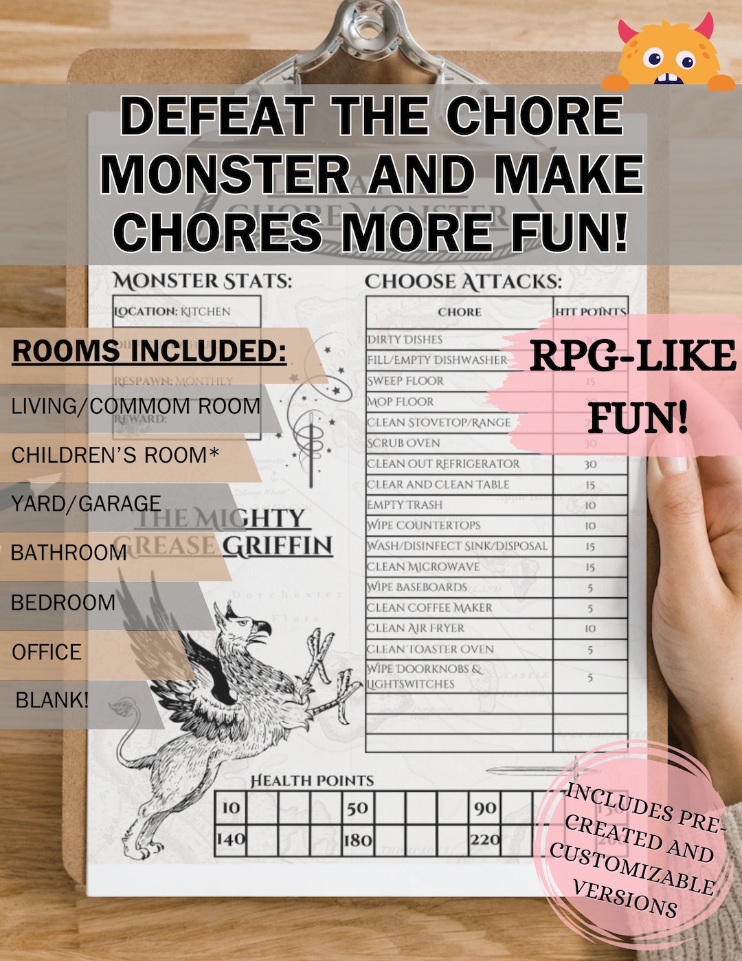 ADHD Chore Cleaning Checklist Game | Adults Children Chore Cleaning ...