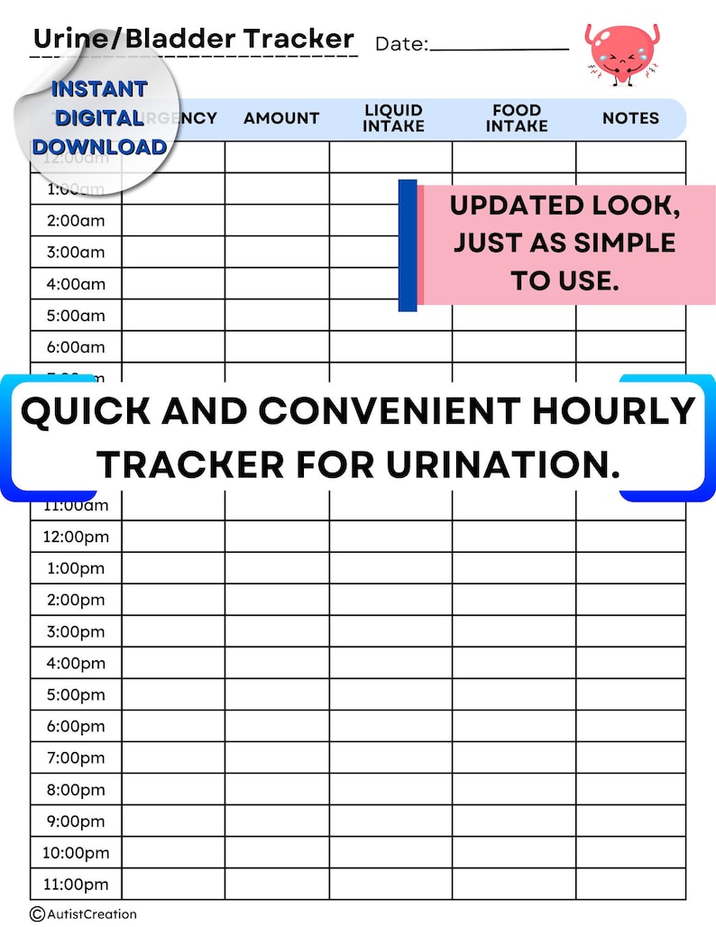 UPDATED: Daily Urine and Bladder Tracker Sheet | Track Urine and ...