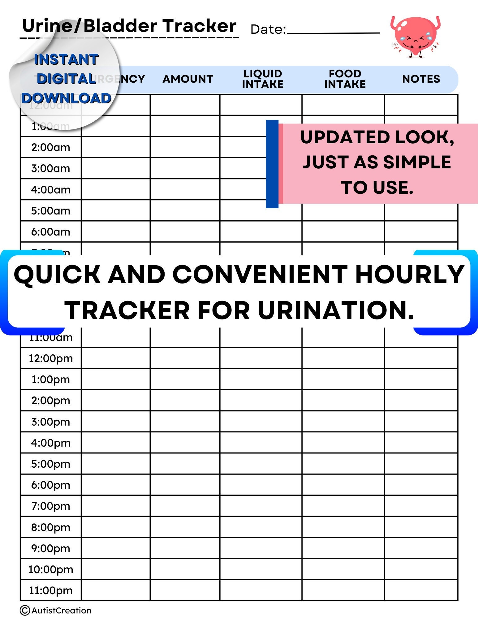 UPDATED: Daily Urine and Bladder Tracker Sheet | Track Urine and ...