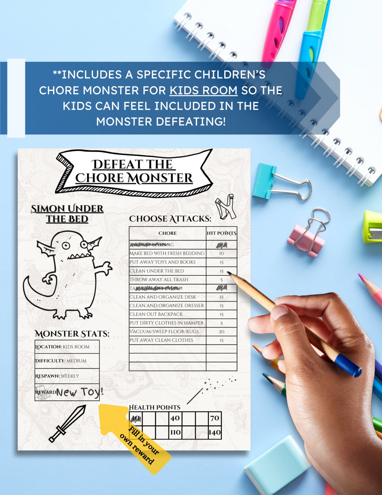 ADHD Chore Cleaning Checklist Game | Adults Children Chore Cleaning ...