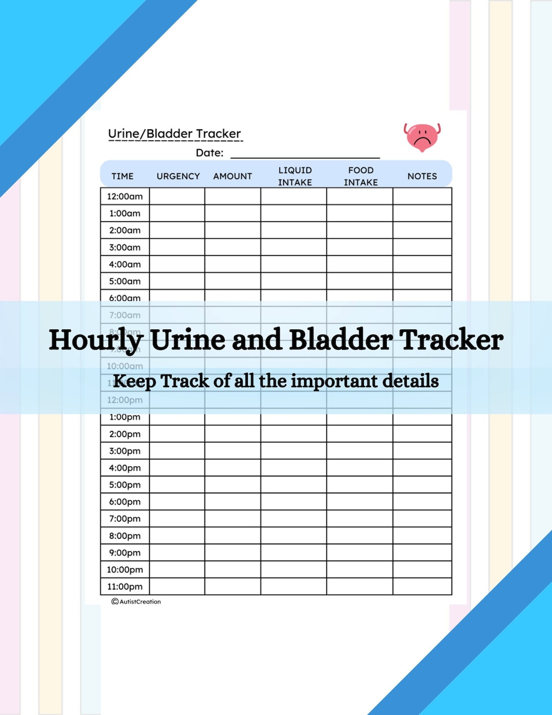 Daily Urine and Bladder Tracker Sheet Track Urine and Bladder Habits ...