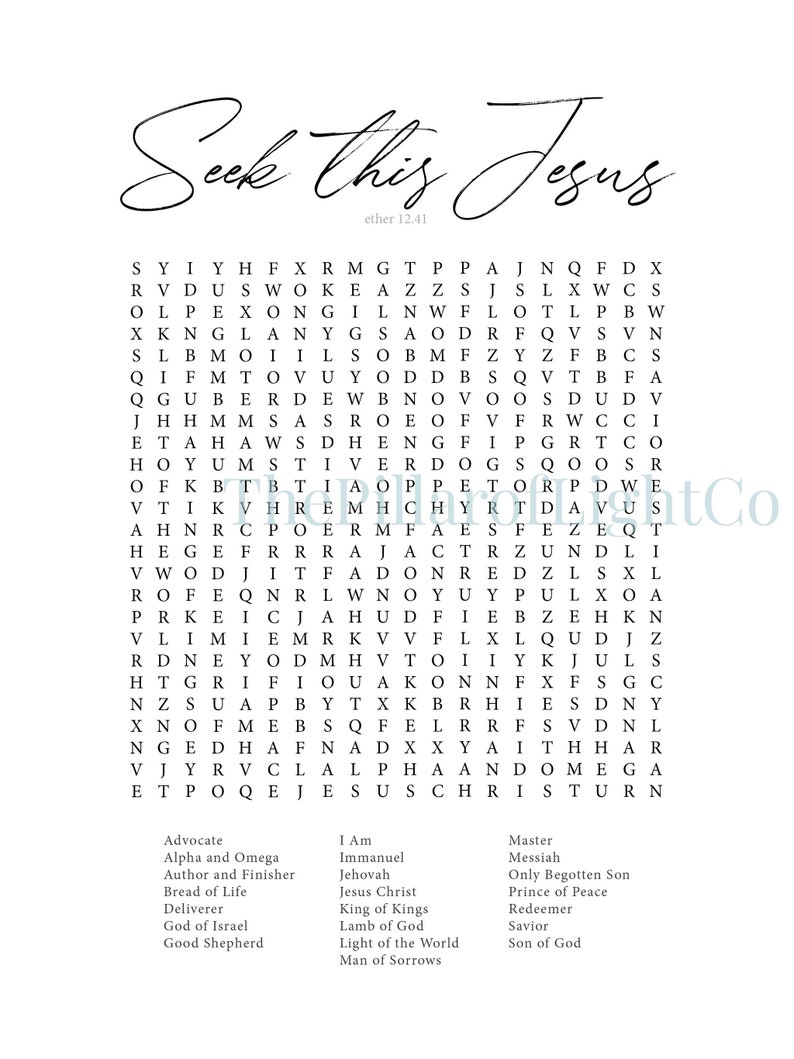 Seek This Jesus Wall Art | LDS Wall Art | Names of Christ Word Search ...
