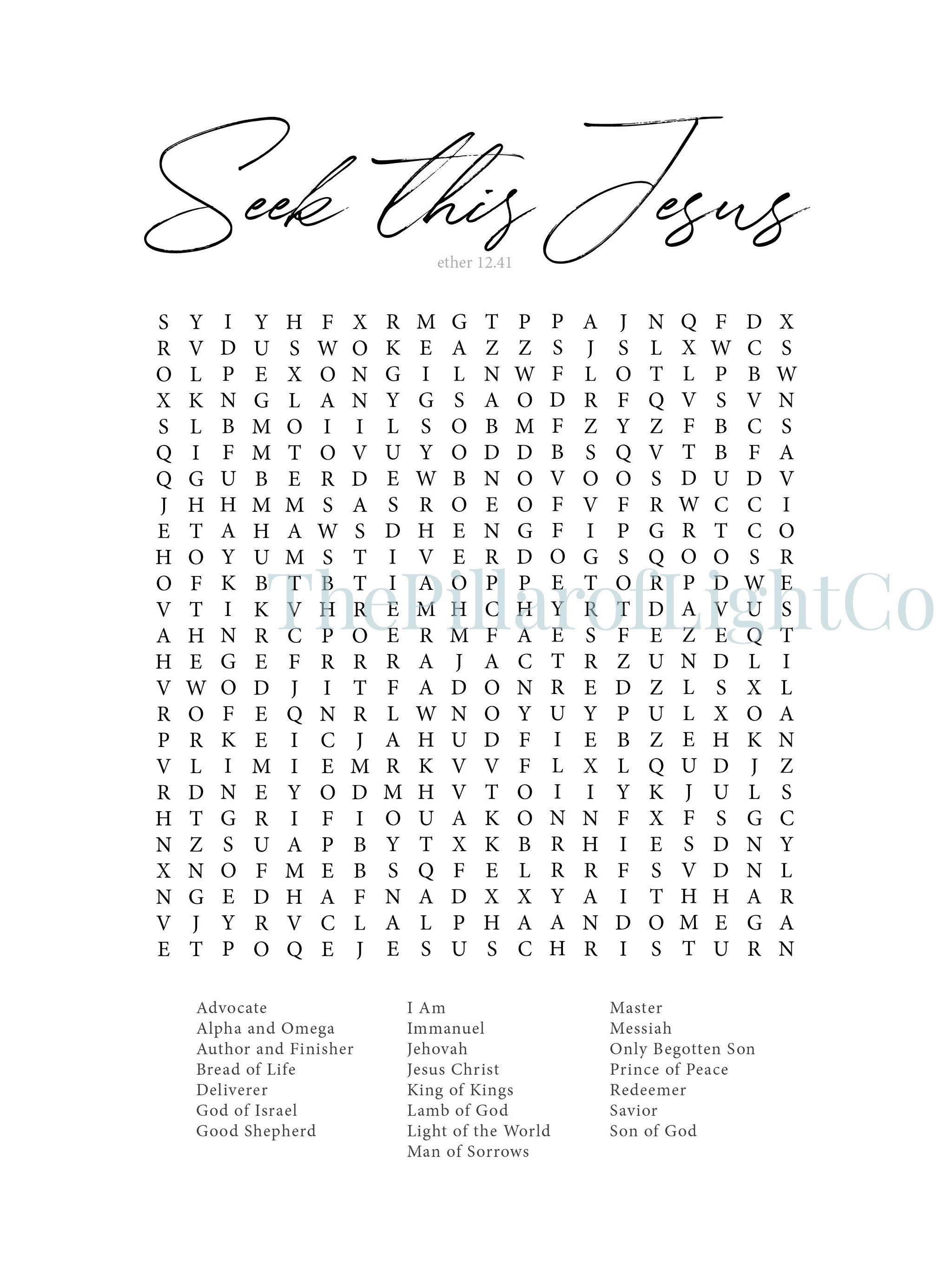 Seek This Jesus Wall Art | LDS Wall Art | Names of Christ Word Search ...