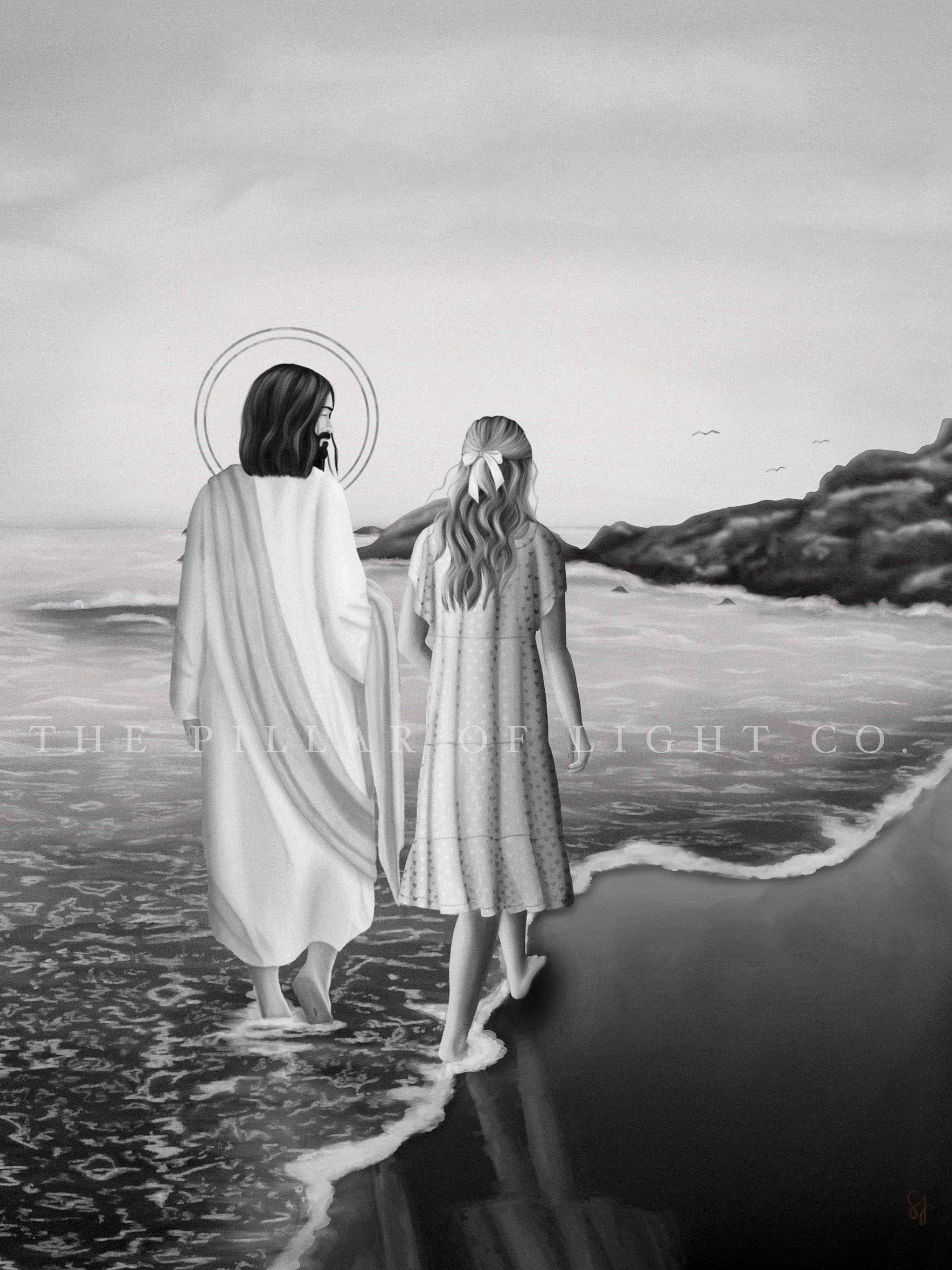 He Will Walk With Me || Christ Walking With Girl | Christian Artwork ...