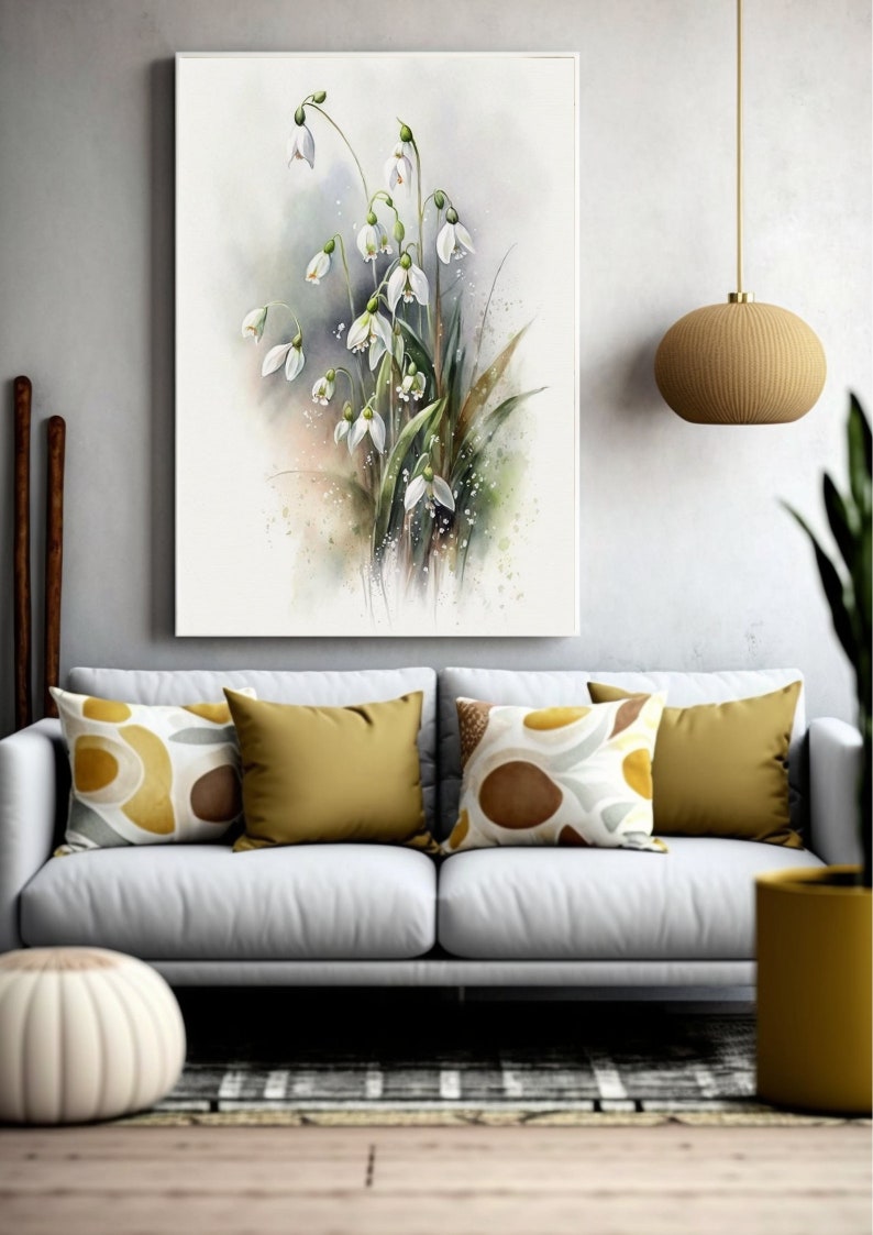 Snowdrop Painting Watercolor Digital Print Wall Decor, Pastel Colors ...