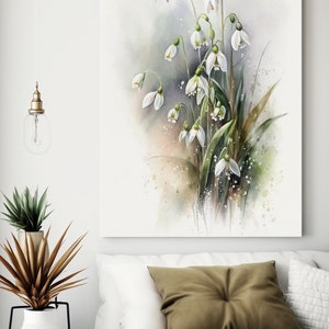 Snowdrop Painting Watercolor Digital Print Wall Decor, Pastel Colors ...