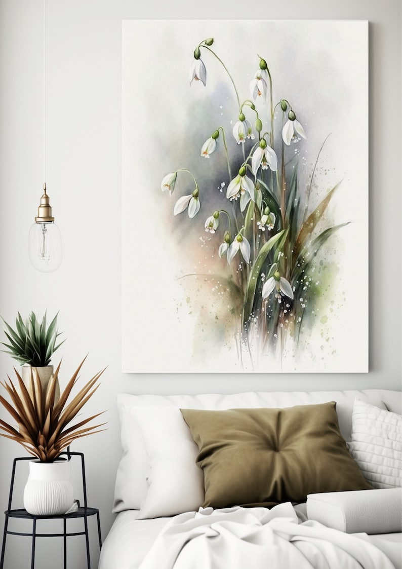 Snowdrop Painting Watercolor Digital Print Wall Decor, Pastel Colors ...
