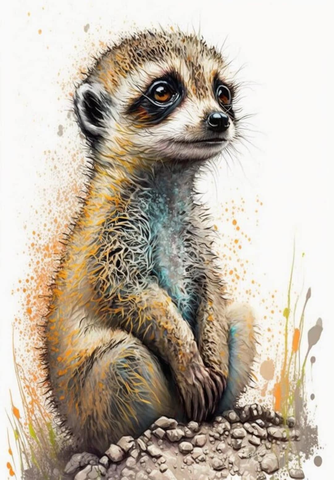 Cute Printable Meerkat Painting, Merkaat Art Cartoon Style Digital Art ...