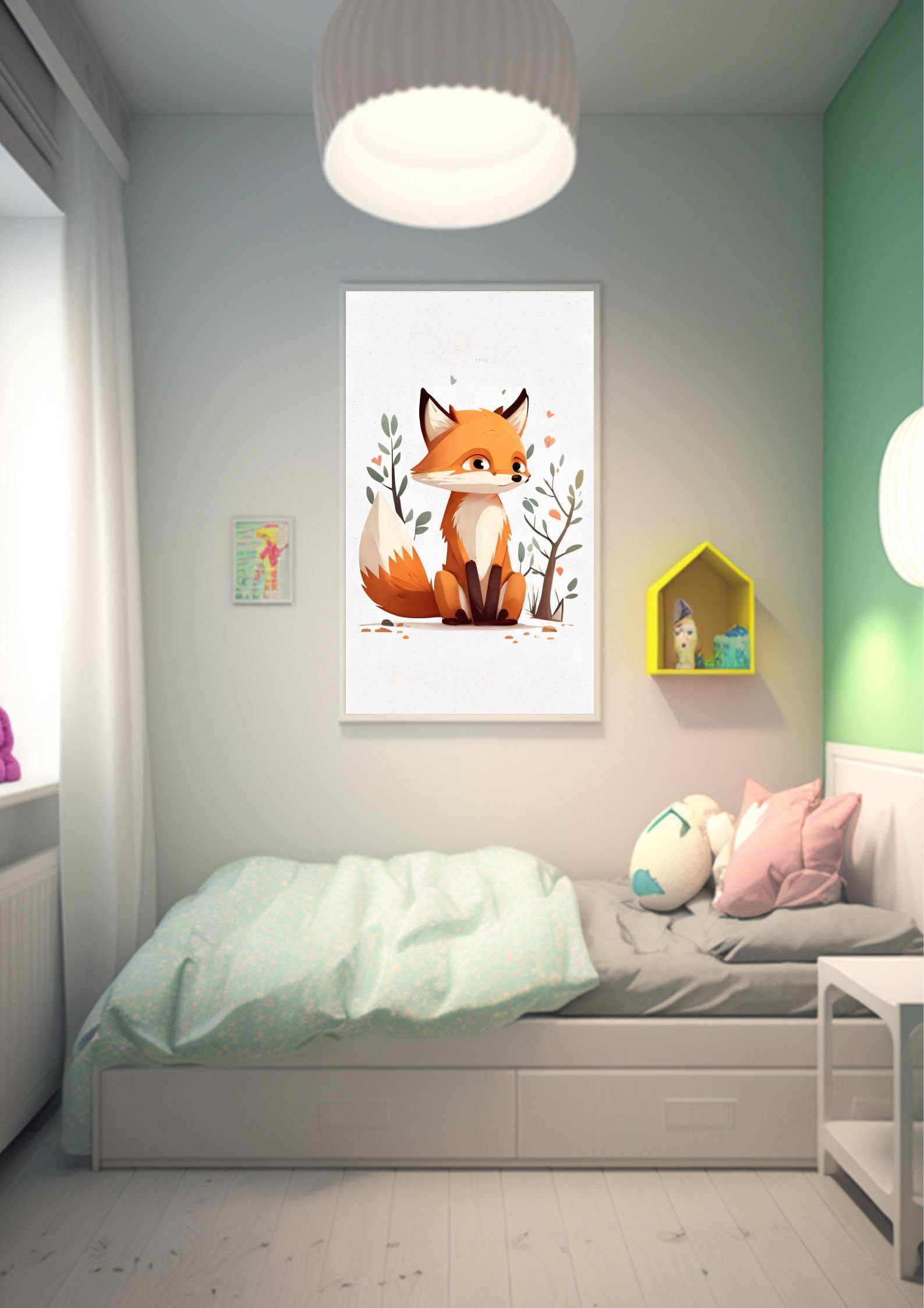Cute Fox Cartoon Printable Digital Wall Art, Child Decor Instant ...