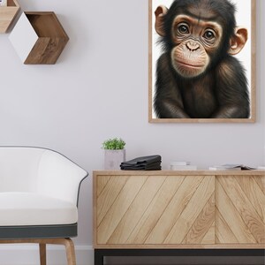 Cute Printable Monkey Wall Art, Baby Monkey Art Cartoon Style Digital ...